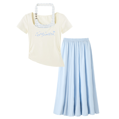 甜美风蓝色a字半身裙女