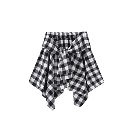 不规则格子半身裙时尚松紧腰裙