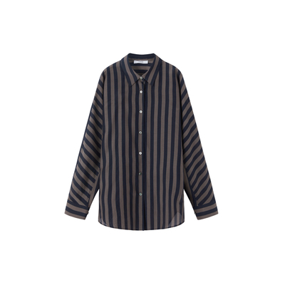 桑蚕丝时髦黑色条纹衬衫女