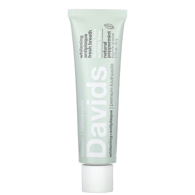 美国Davids牙膏洁白抗牙菌斑天然薄荷味旅行装清新口气无氟50g