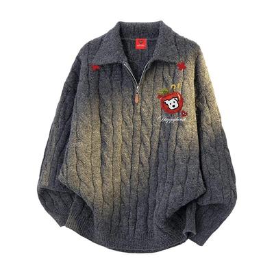 查尔斯桃心复古半拉链毛衣男翻领