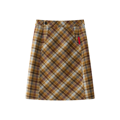 DID DAILY:Eden 复古初剪羊毛色织彩色格纹斜裁半身裙