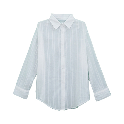 白色镂空条纹长袖衬衫上衬衣女