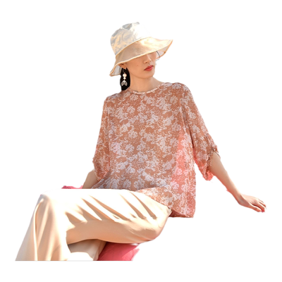 夏季桑蚕丝真丝乔其印花衬衣女