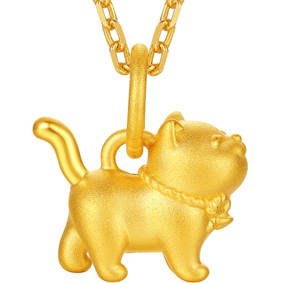 六桂福珠宝5D硬金傲娇小猫吊坠