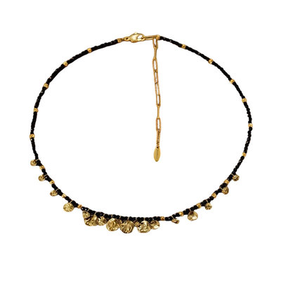 DINN DINN DESIGN小片片黑色串珠项链高级感异域风情时尚轻奢气质