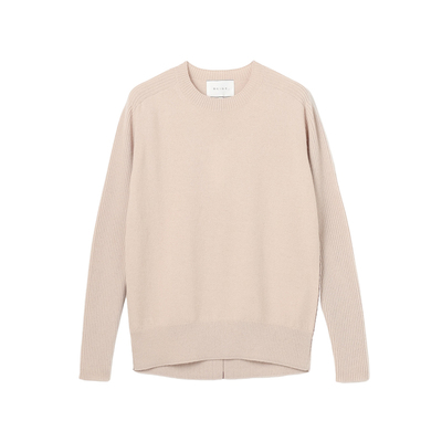 BEIGE，高智感可水洗POMPE羊毛羊绒混色罗纹圆领针织衫女ONWARD