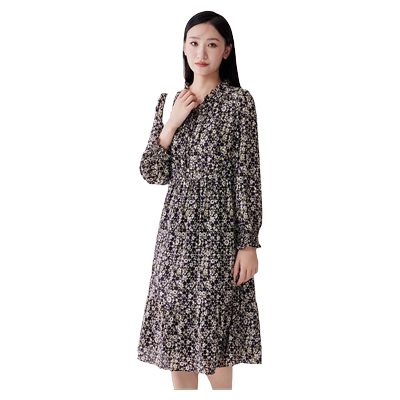 天轩商场同款2024春秋新女长袖连衣裙时尚小碎花休闲甜美THQD181