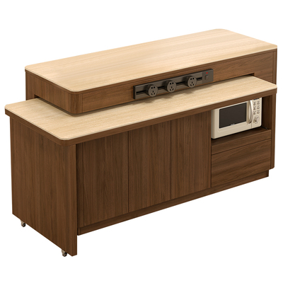 中古风实木旋转岛台餐桌一体伸缩