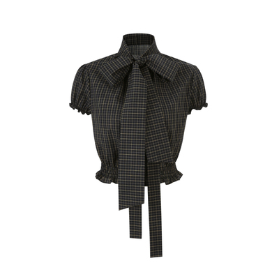 银河万岁蝴蝶结衬衫半裙格子套装