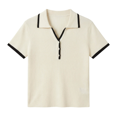 撞色短袖Polo领针织衫气质高级感