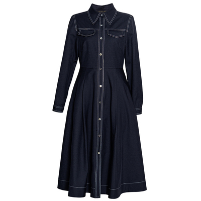 罗衣高级藏蓝色衬衫连衣裙