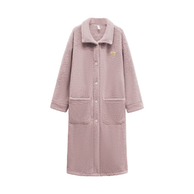 半边绒睡衣女中长款保暖大衣秋冬珊瑚绒可外穿家居服风衣睡袍晨袍