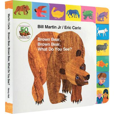 送音频英文原版绘本Brown Bear, Brown Bear, What Do You See? 大开纸板书 50周年版 2-5岁英语图画书棕熊艾瑞卡尔爷爷