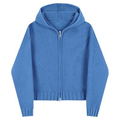 独特别致设计感连帽拉链毛衣开衫