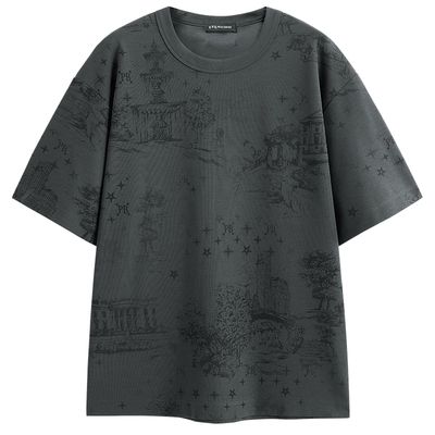 【商场同款】太平鸟男装T恤25秋季新款暗纹印花短袖潮 B1CNF3119