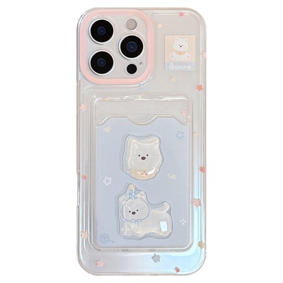 Korean-style puppy dog card holder clear case适用iphone 11 12 13 14 15 16 17 pro max XR XS MAX 7 8