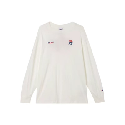 耐克Nike女子T恤纯棉白色长袖圆领宽松柔软舒适套头衫HQ1574-133