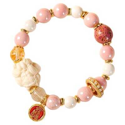 龙虎山九尾狐香琉璃手串大漆转运珠香灰粉瓷九尾本命年招桃花手链