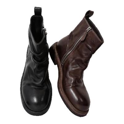 彭姐重工水洗马皮皱皱短靴女