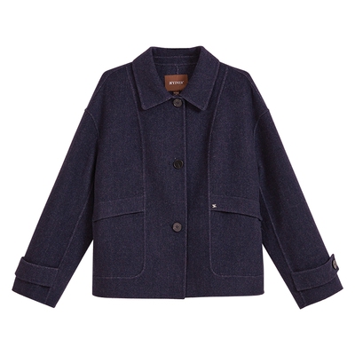 YINER音儿专选2025冬季新款法式斜纹肌理美丽诺羊毛短款西装大衣