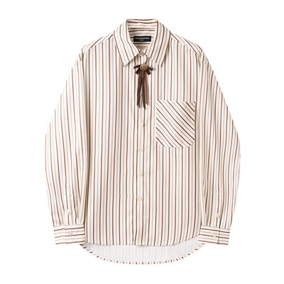 白口阳【春日画布】复古学院蝴蝶领结美拉德条纹衬衫休闲春季外穿