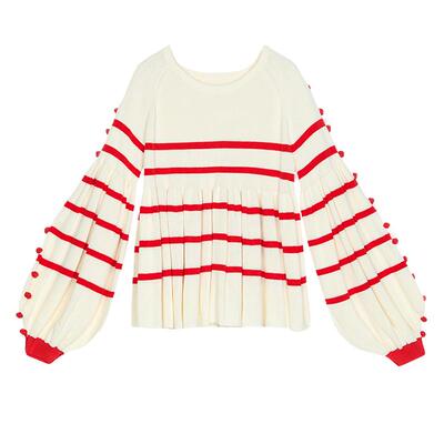 谜底娃娃型套头针织衫2025春季新品俏皮可爱条纹毛衫女251MZ0337