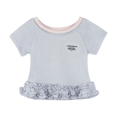 大耳象女童花边T恤2026夏季新款宝儿假两件领口甜美短款薄上衣