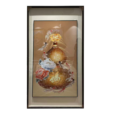 百福牡丹九鱼铜雕纯手工玄关挂画