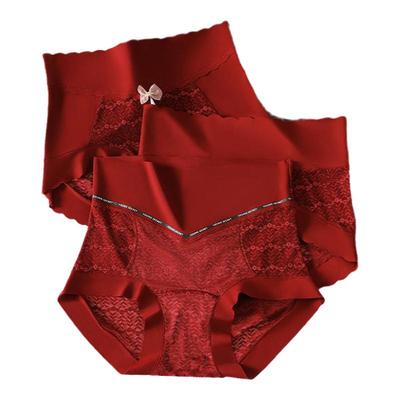 千色年华安可拉红高腰蕾丝内裤