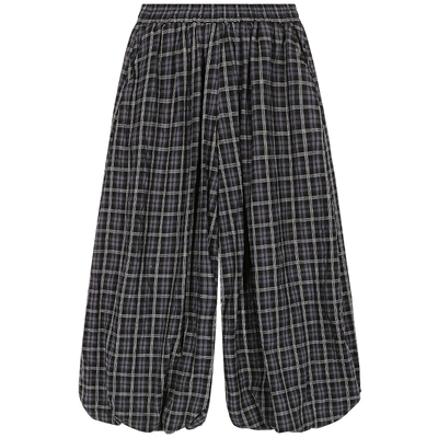 今屿花花格子阔腿裤女设计感