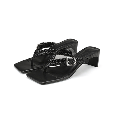 面包树金属饰扣编织夹脚拖