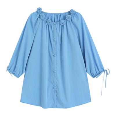 重磅天丝手工花朵衬衫裙裤套装