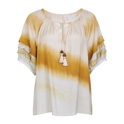 婉甸2026夏季新品日暮黄渐变短袖休闲风度假风上衣1252H04SX2