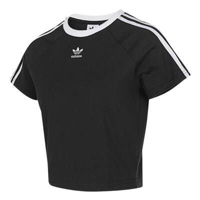 阿迪达斯三条纹高腰短款短袖