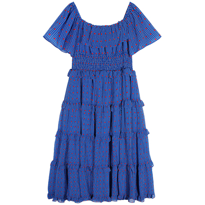 今屿花花收腰条纹连衣裙女