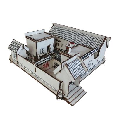 木质拼图手工拼装民居模型