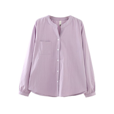 胖mm秋装2025女装V领纯色别致大码长袖宽松时尚女衬衫单口袋衬衣