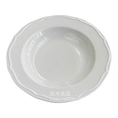 安木良品 大厂订单 法式ins复古浮雕线花边纯白陶瓷西餐甜点碟盘