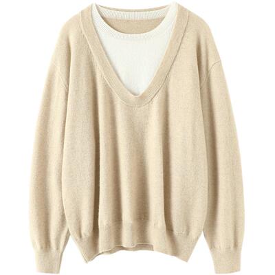 假两件羊绒衫山羊绒毛衣宽松