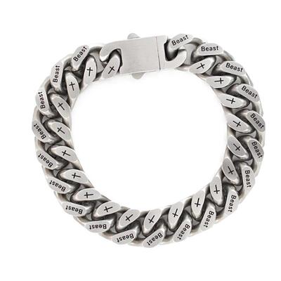 男钛钢不掉色刻字古巴链手链