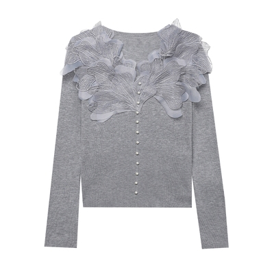 白鹿语V领异质拼接针织衫