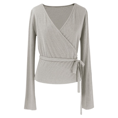 SYT自制港风复古绑带v领上衣T恤