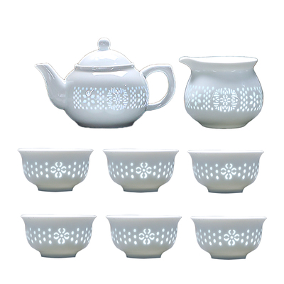 景德镇陶瓷玲珑瓷功夫茶具套装茶壶盖碗茶杯轻奢简约泡茶具礼盒装