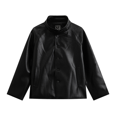 秋冬可翻立领短款皮夹克