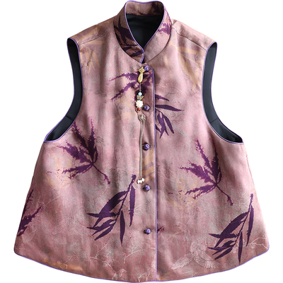 云澍花罗红云纱马甲棉服上衣印花