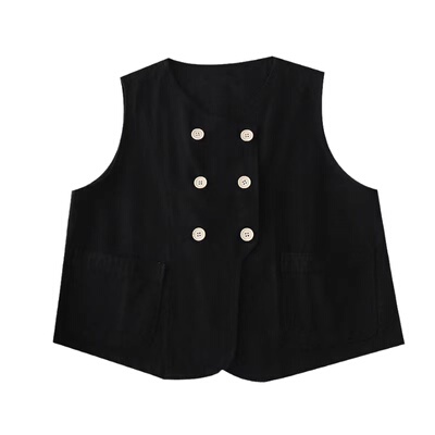 踏进银河日系复古黑色马甲背心