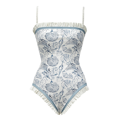 visualmood白蓝双面印花泳衣女