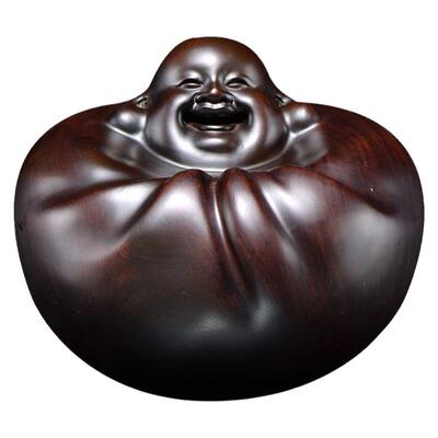 黑檀不倒翁弥勒佛木雕圆形佛摇钱佛木头雕刻球形佛祖工艺礼品摆件