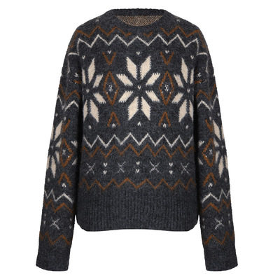 雪花图案羊驼毛套头毛衣